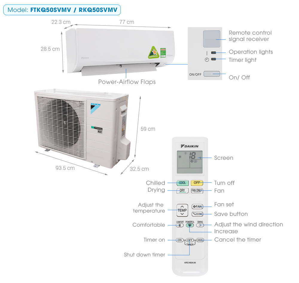 Daikin Air Conditioner FTKQ50SVMV (2.0Hp) Inverter