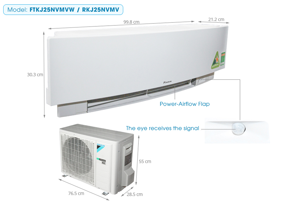 Daikin Air Conditioner Inverter FTKJ25NVMVW (1.0Hp) European Designed