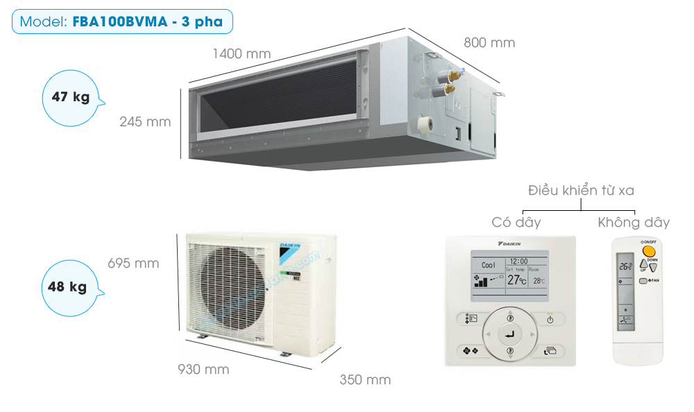 Máy lạnh giấu trần ống gió Dakin FBA100BVMA (4.0 Hp) Inverter 3 pha