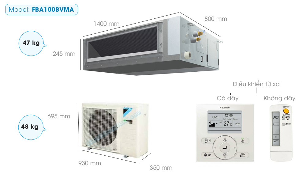 Máy lạnh giấu trần ống gió Dakin FBA100BVMA (4.0 Hp) Inverter