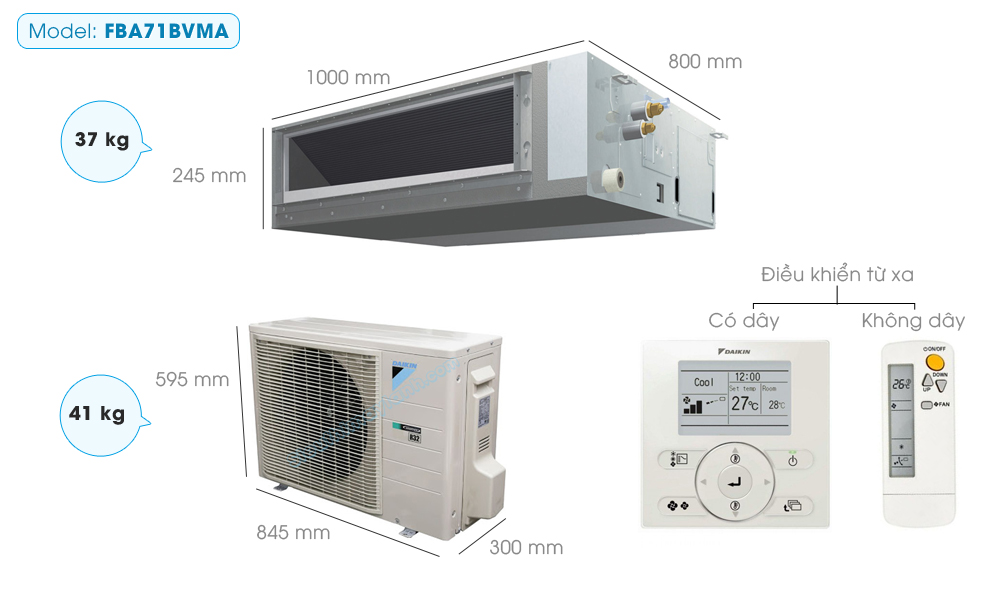 Máy lạnh giấu trần ống gió Dakin FBA71BVMA (3.0 Hp) Inverter